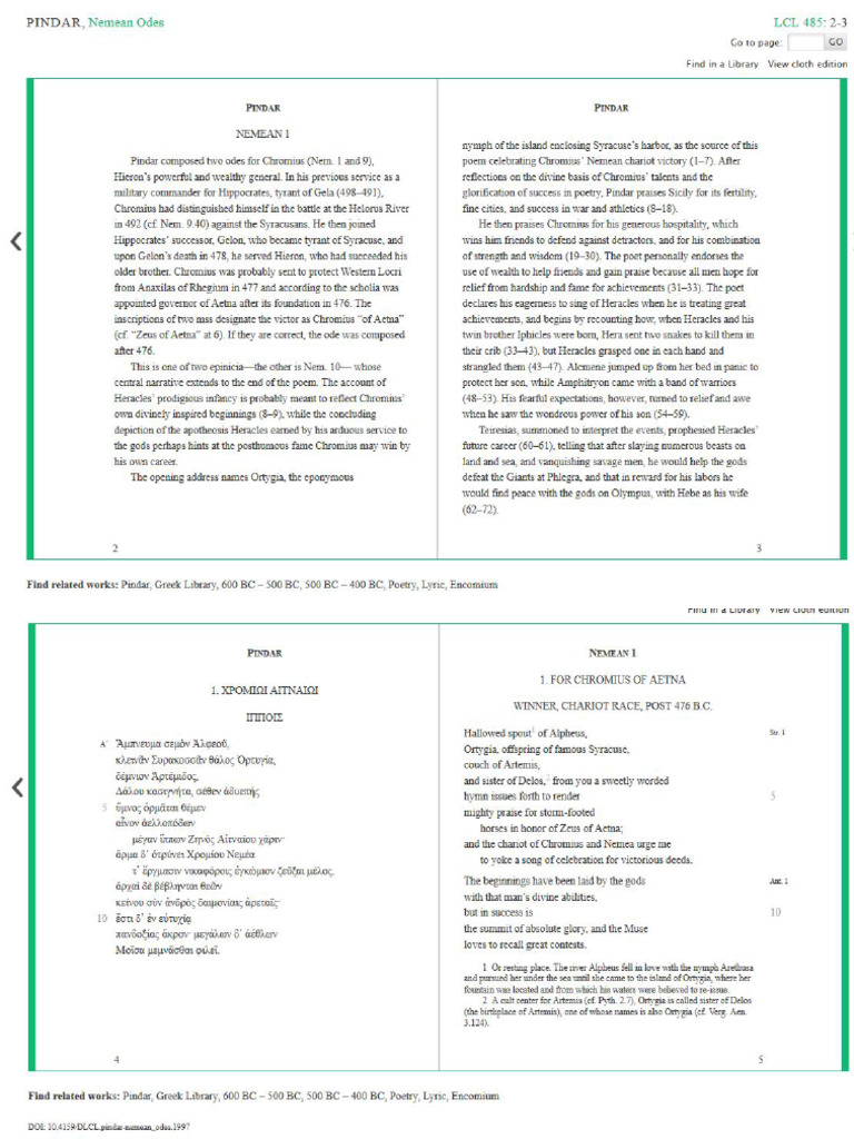 Pindar - Nemean Odes, Isthmian Odes, Fragments - Pindar William H. Race ...