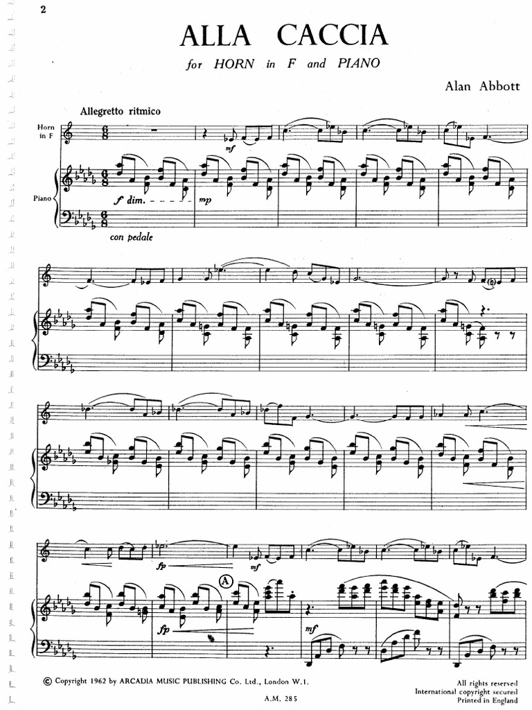 Abbott, Alan - Alla Caccia Forn Horn and Piano | PDF