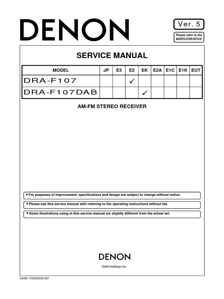 Denon DRA-F107 Service Manual | PDF | Electrical Connector | Power Supply