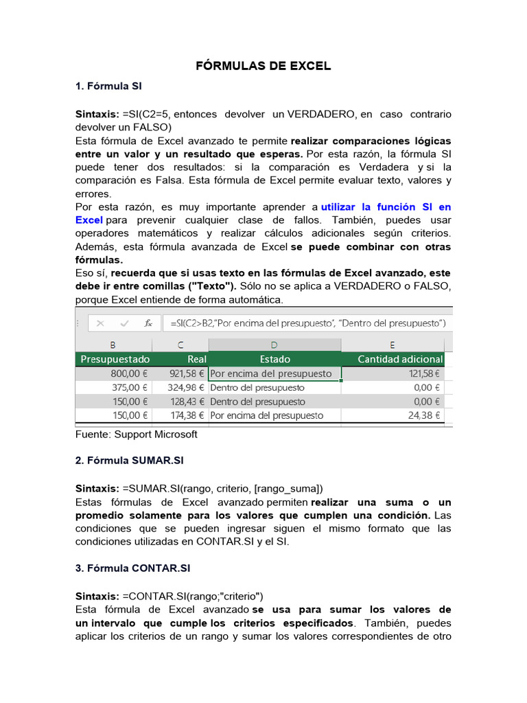 Fórmulas de Excel | PDF | Microsoft Excel | Función (Matemáticas)