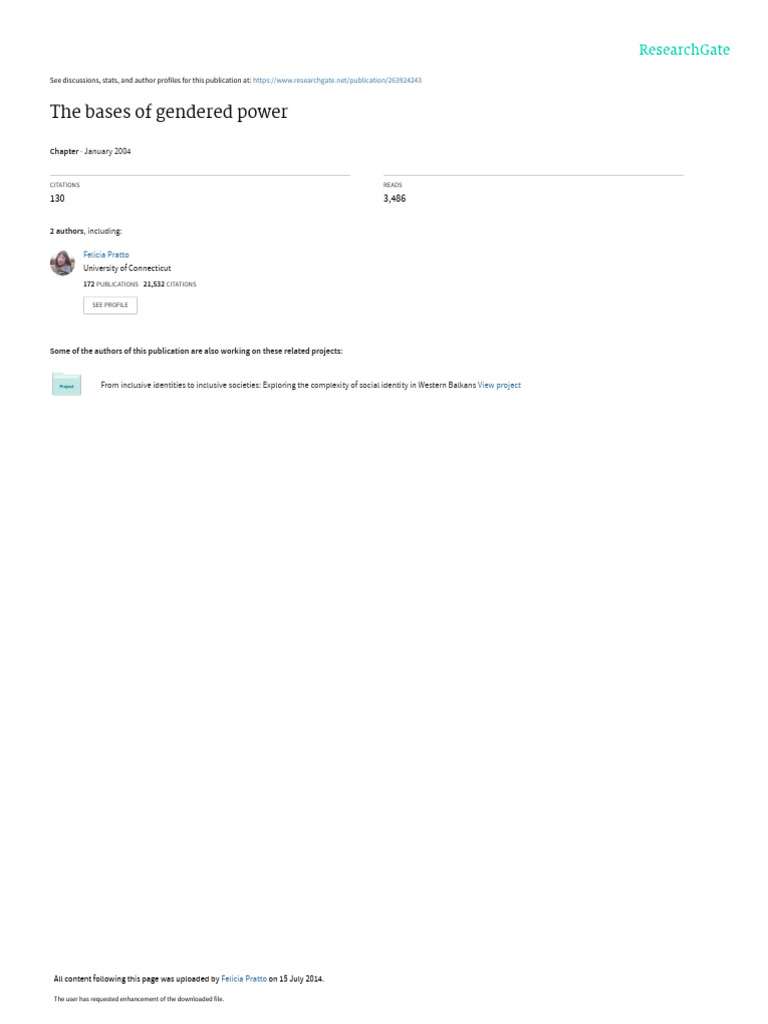 The Bases of Gendered Power (Pratto, Walker, 2004) | PDF