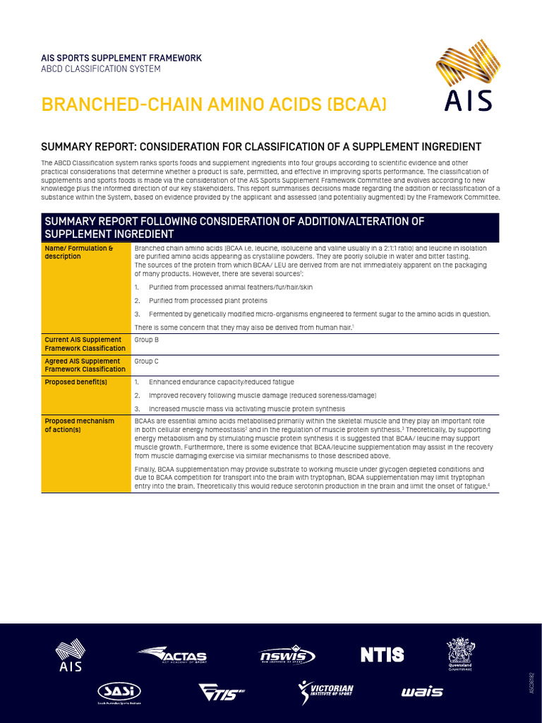 Supplements Fact Sheets - BCAA v4 | PDF | Dietary Supplements | Leucine