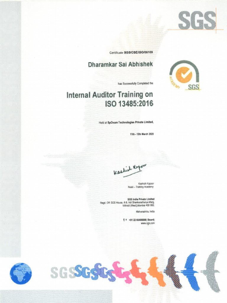 ISO Internal Auditor Training Certificate | PDF