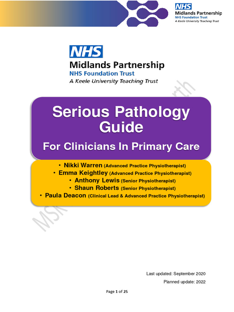 Serious Pathology Guide for Clinicians | PDF | Back Pain | Vertebral Column