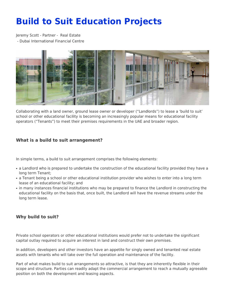 Build To Suit Education Projects | PDF | Lease | Leasehold Estate