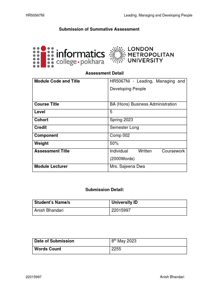 Anish Bhandari - Leading, Managing and Developing People | PDF ...