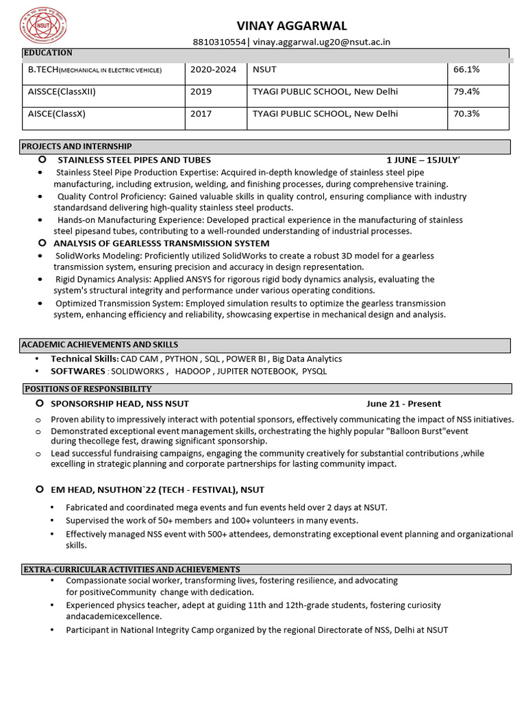 Vinay Aggarwal's Academic and Professional Profile | PDF | Mechanical ...