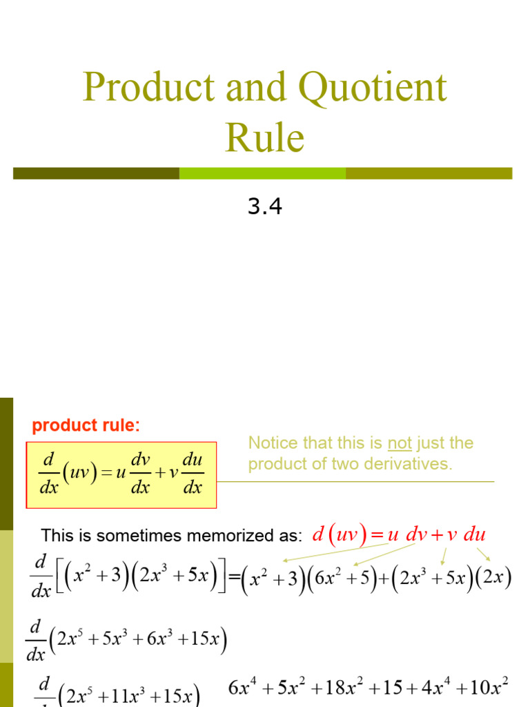 Product and Quotient Rule Guide | PDF | Trigonometric Functions ...