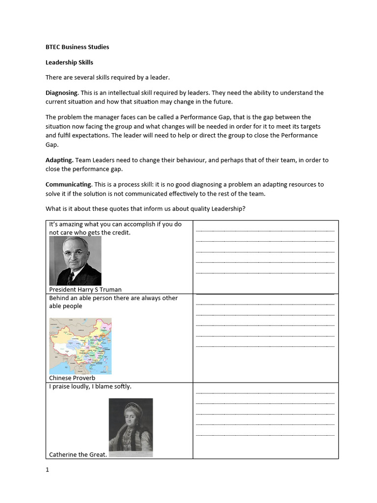 Leadership Styles Detailed Worksheet | PDF | Leadership | Behavioural ...