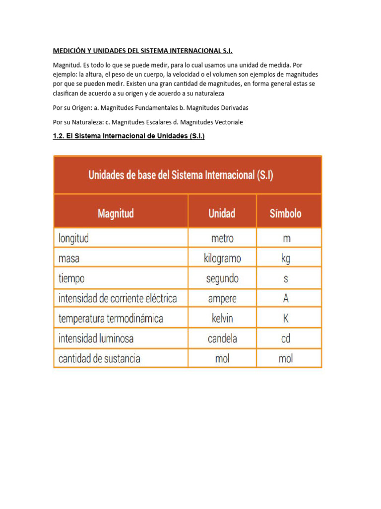 MEDICIÓN Y UNIDADES DEL SISTEMA INTERNACIONAL S participacion | PDF