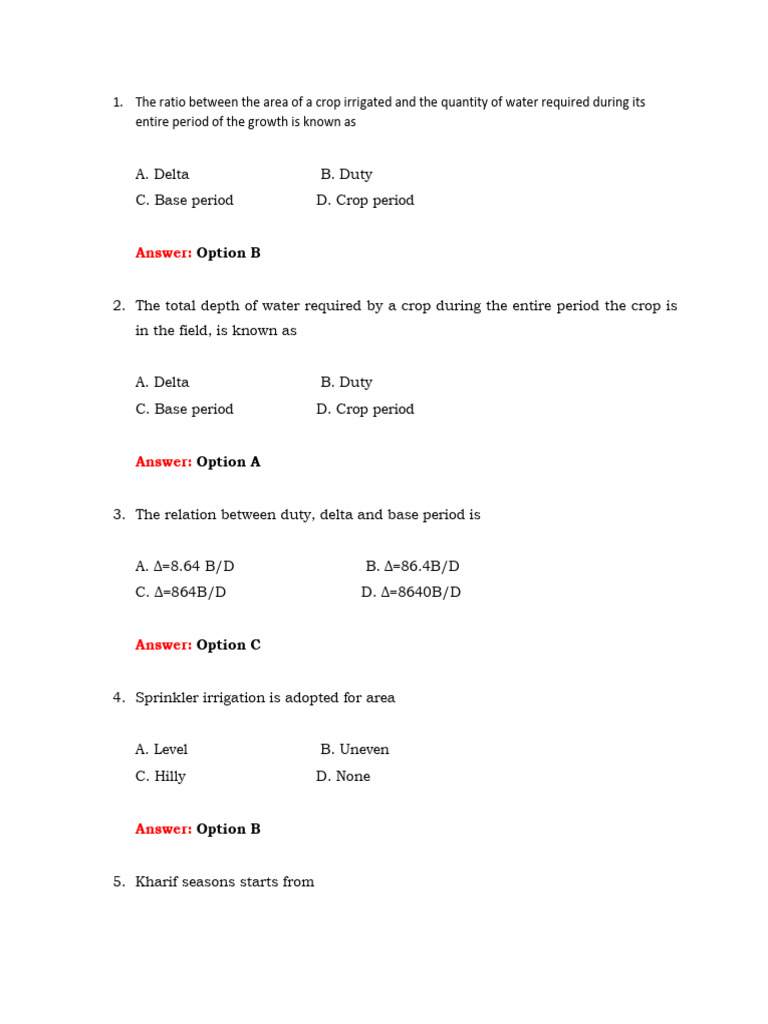 Irrigation 60 Questions | PDF | Drainage Basin | Environmental Science