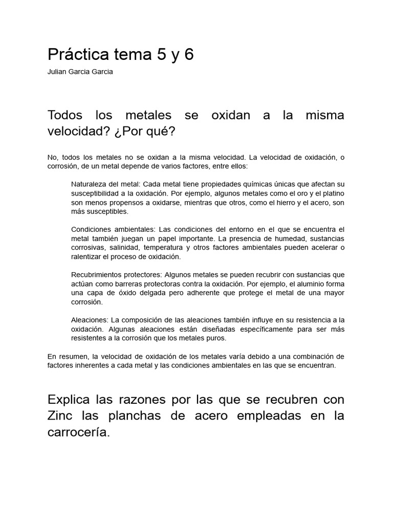 Práctica tema 5 y 6 | PDF | Corrosión | Rieles