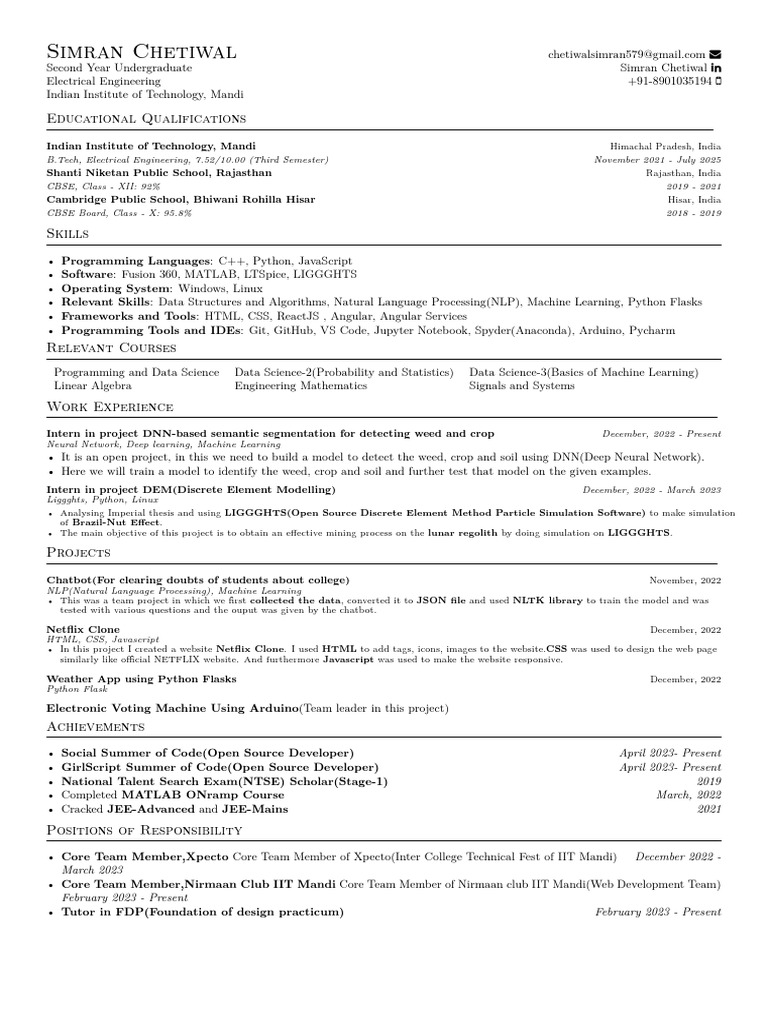 Simran Final Resume PDF | PDF | Deep Learning | Machine Learning