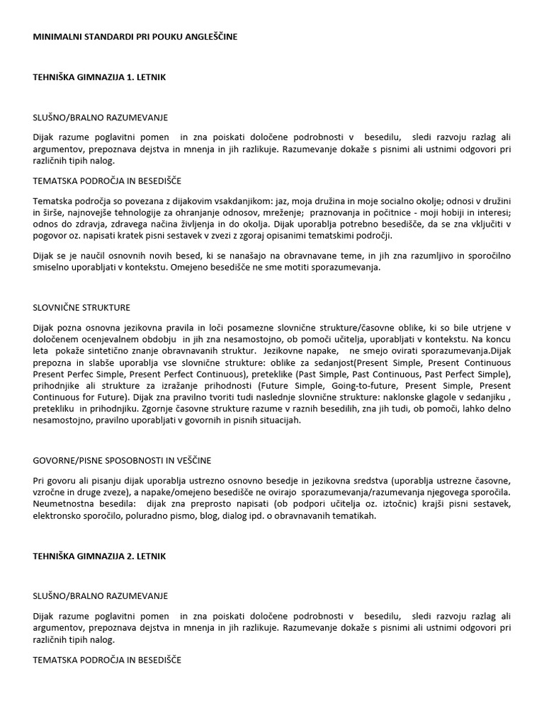 Minimalni Standardi ANG - GIM - 202324 | PDF