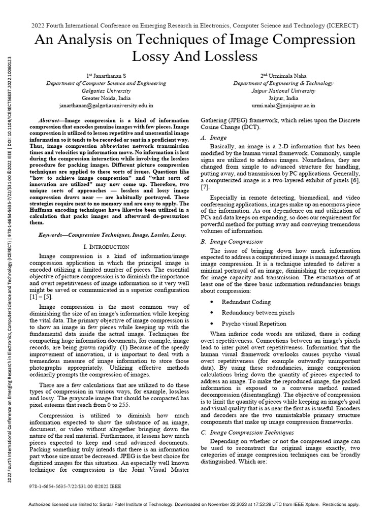 An Analysis On Techniques of Image Compression Lossy and Lossless | PDF | Data Compression ...