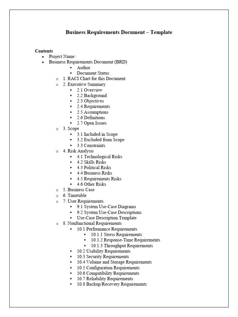 Business Requirements Document Template | PDF | Use Case | Class ...