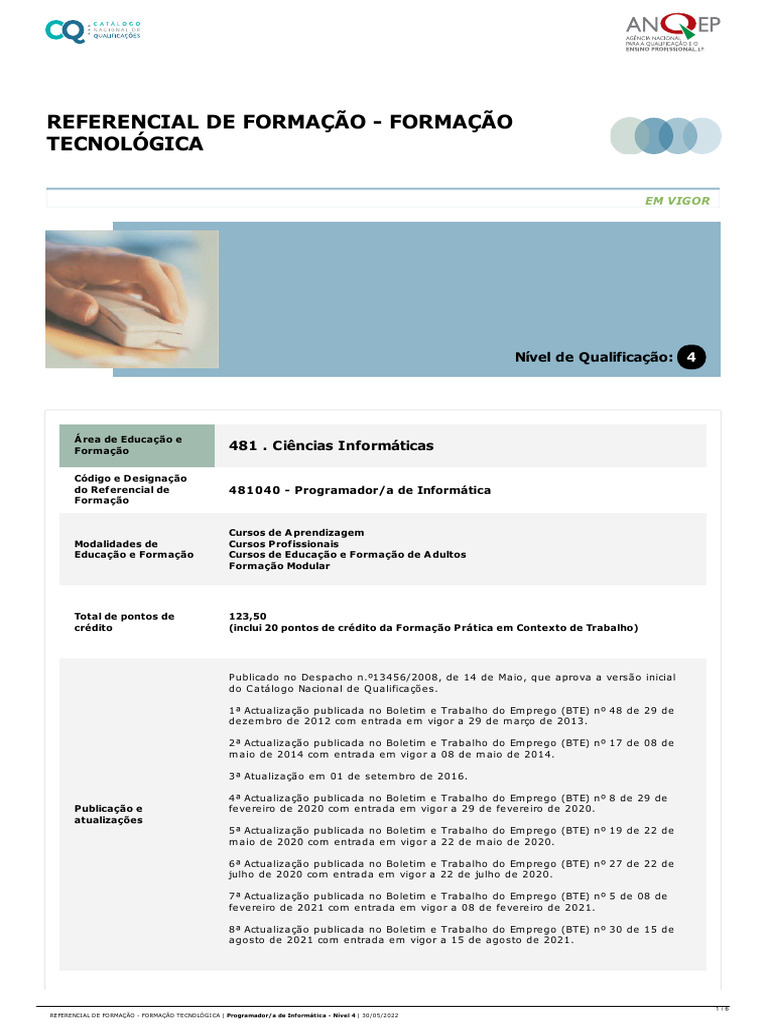 Referencial de Formação Tecnológica - EFA NS PRO Programador | PDF ...