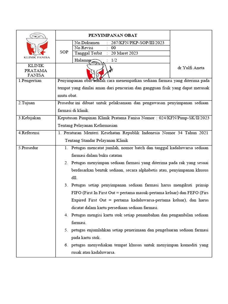 Sop Penyimpanan Obat Pdf