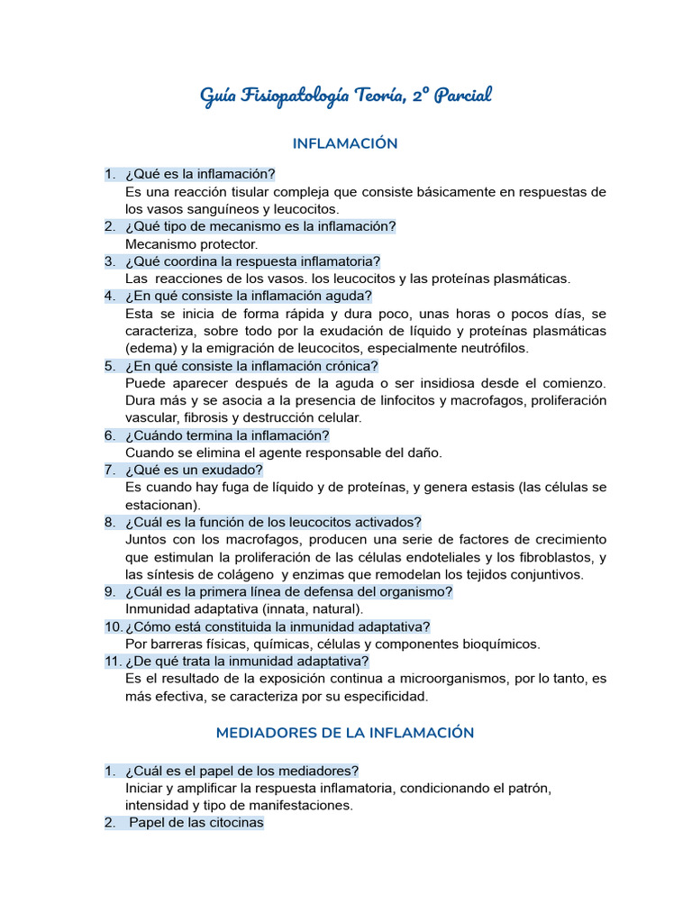 Fisio + Farma T, 2° Parcial | PDF | Inflamación | Sistema inmune