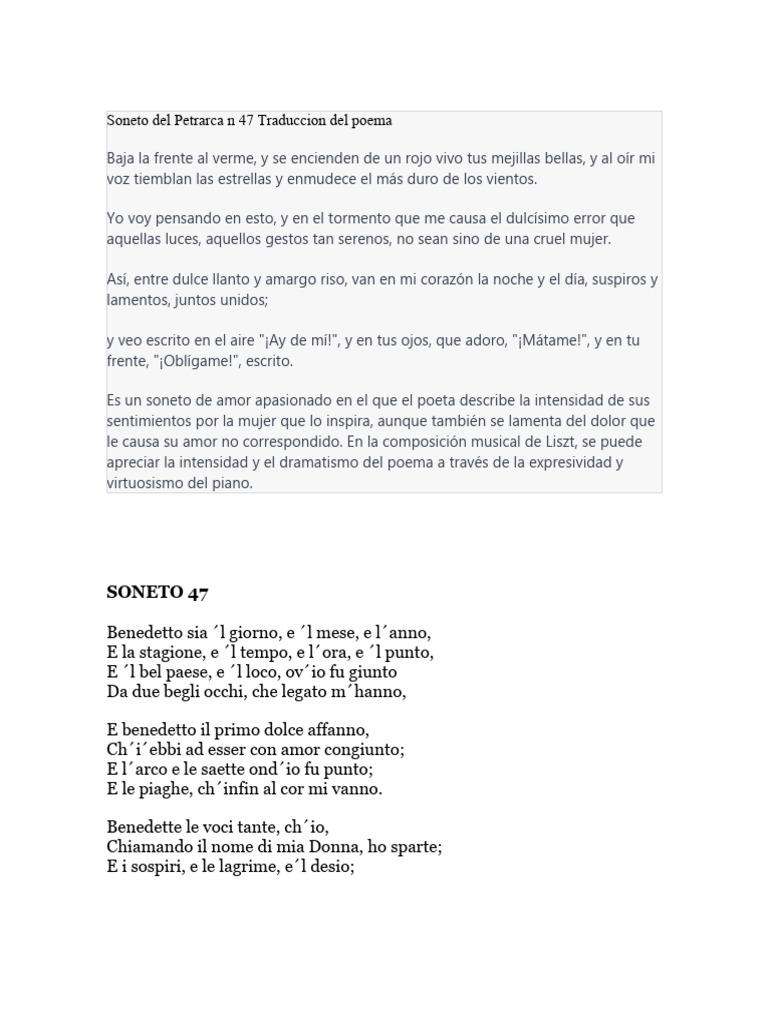Soneto Del Petrarca N 47 Traduccion Del Poema | PDF