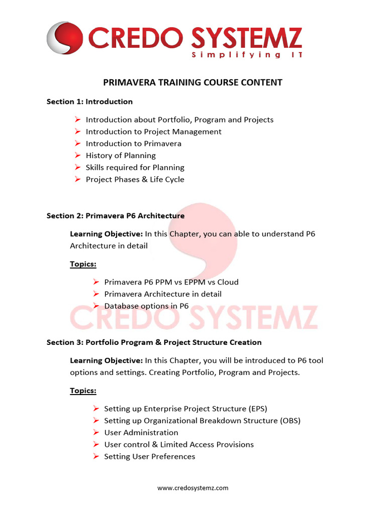 Primavera P6 Course Syllabus | PDF | Budget | Computing