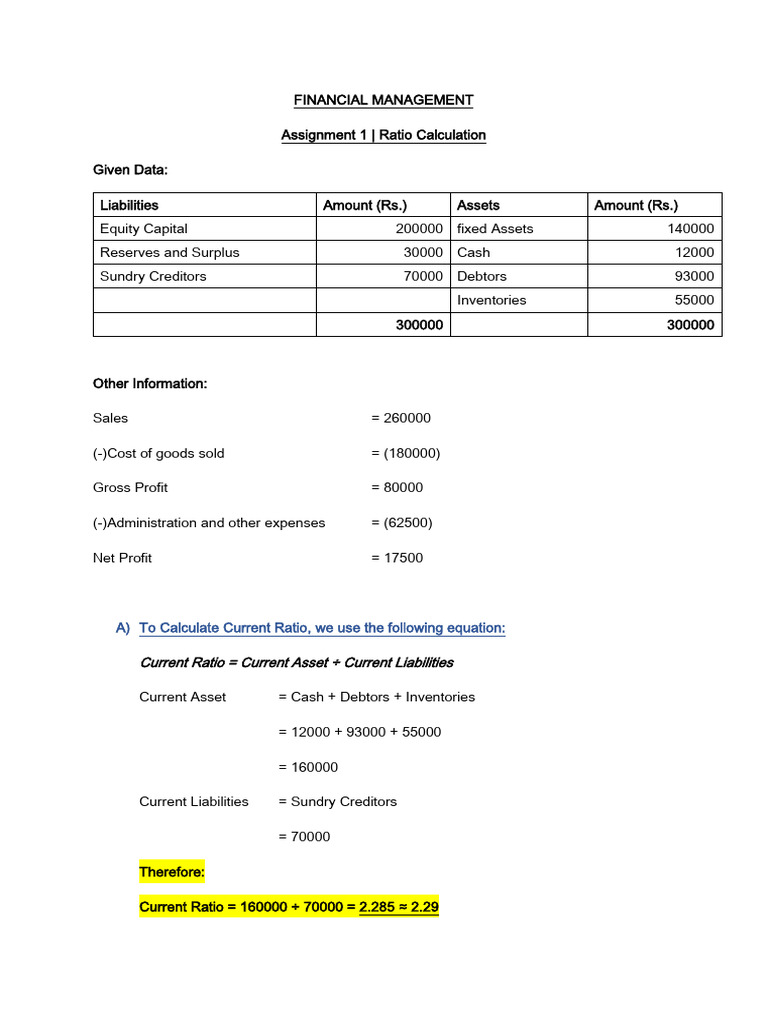 Assignment - 1 Ratio Analysis | PDF | Cost Of Goods Sold | Inventory