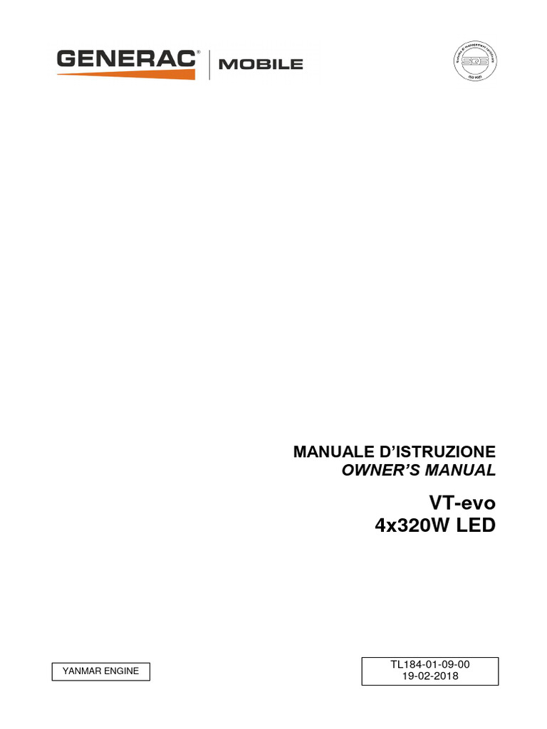 VT Evo Yanmar Owner's Manual I GB TL184 01-09-00 | PDF