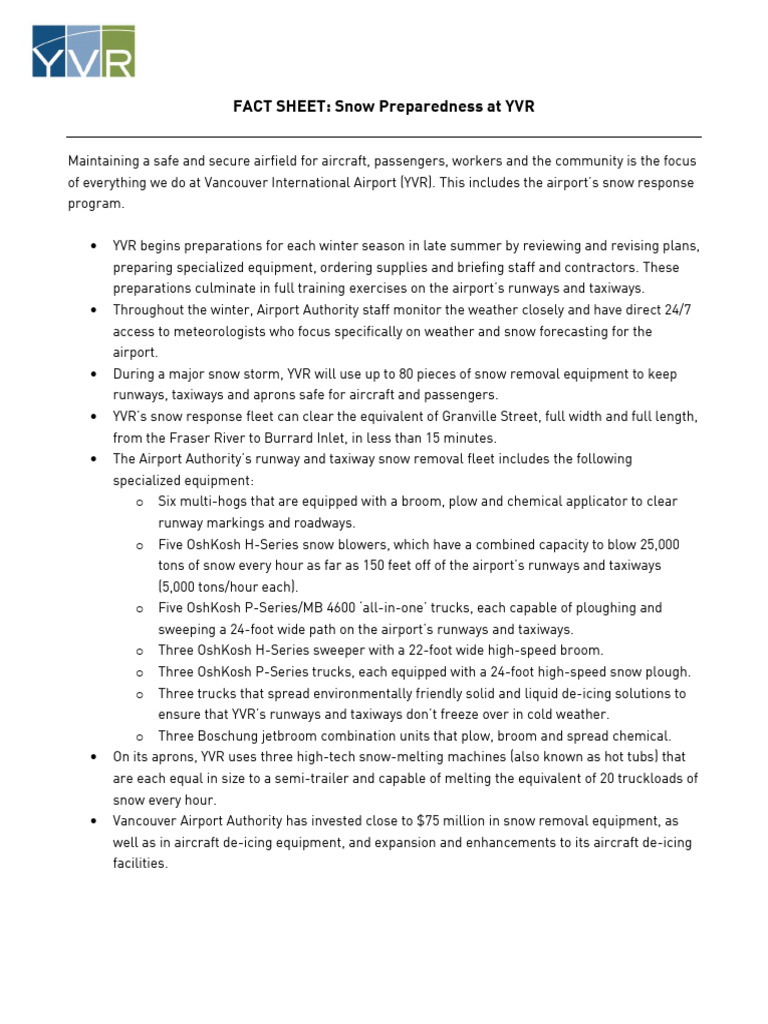 2022 - YVR Snow Preparedness | PDF | Airport | Snow
