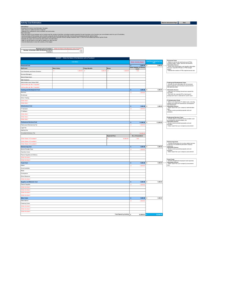 Business Unit and Function Budget Template | PDF | Procurement | Cost