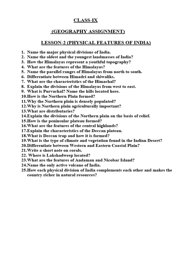 Class-IX Geo Assignment Lesson-3 | PDF | Travel