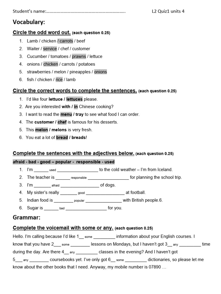 L2 Solutions Quiz Units 4 Answer Key Pdf Nutrition Diet Nutrition