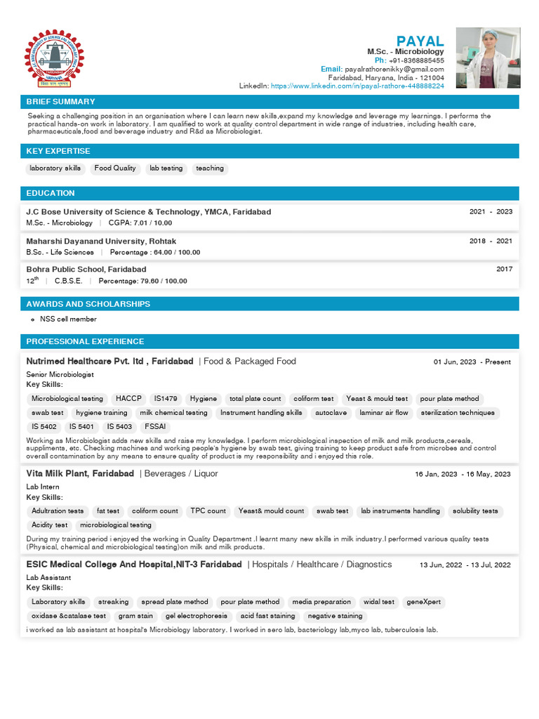 My Resume | PDF | Microbiology