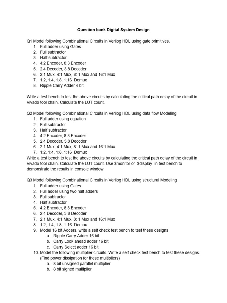 Question Bank DSD III Sem | PDF | Hardware Description Language | Digital Electronics