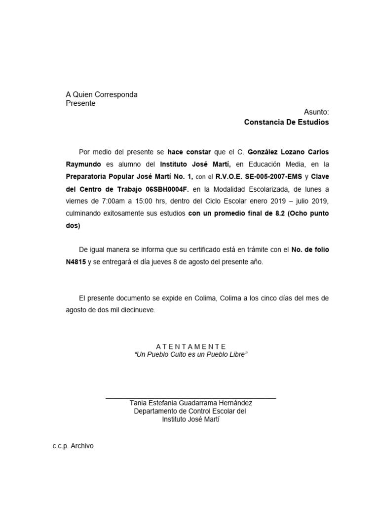 Constancia de Estudios Con Promedio General Acumulado | PDF | Salud y bienestar