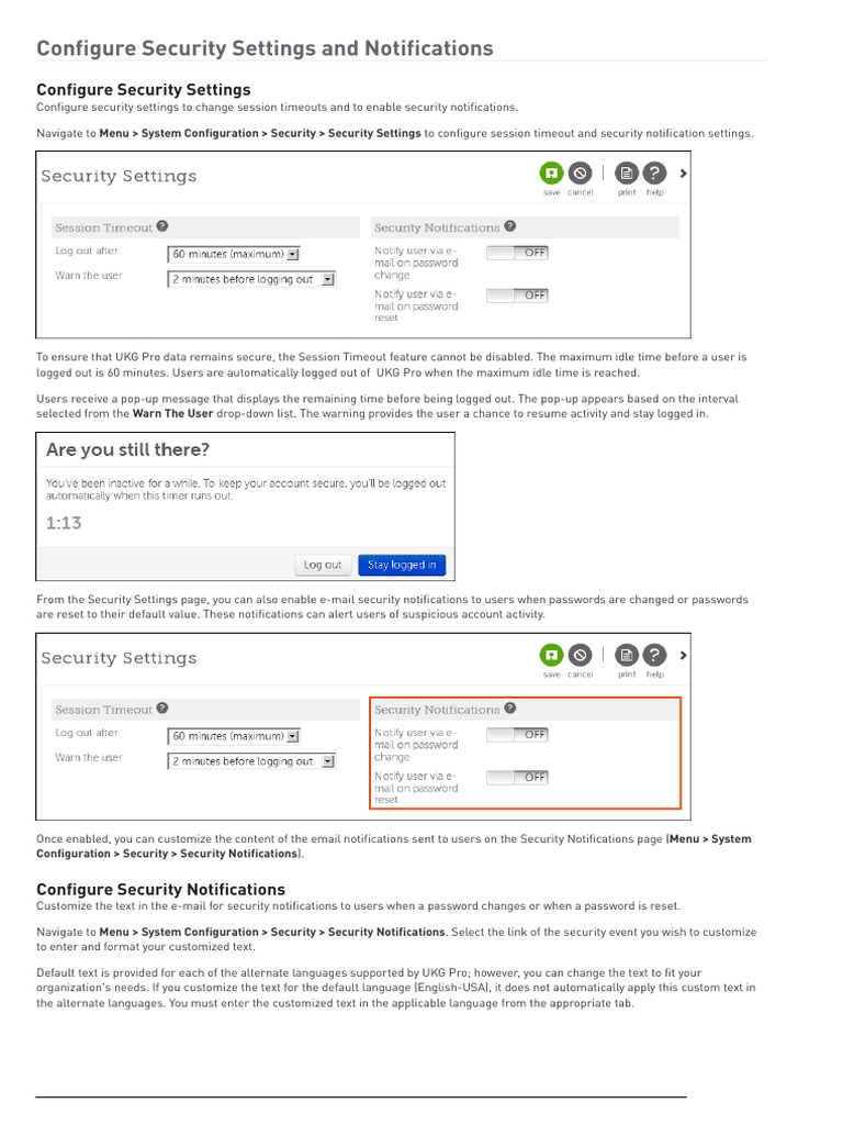 Configure Security Settings and Notifications | PDF | Password | Menu ...