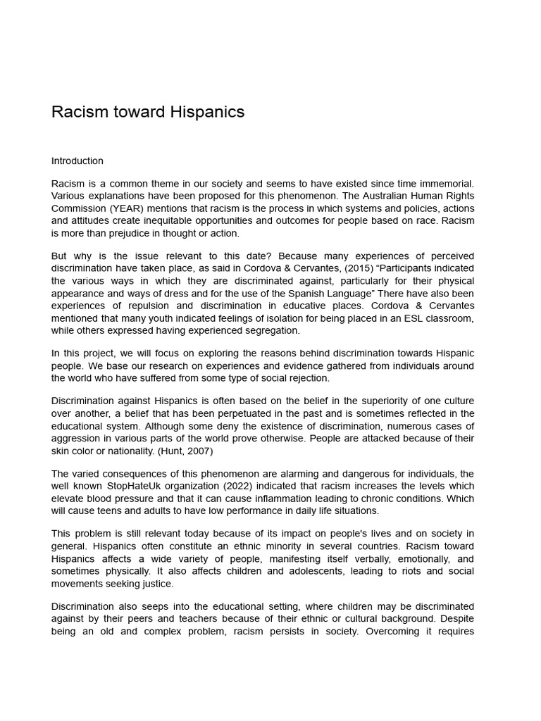 Racism Towards Hispanics Framework | PDF | Discrimination & Race Relations | Racism