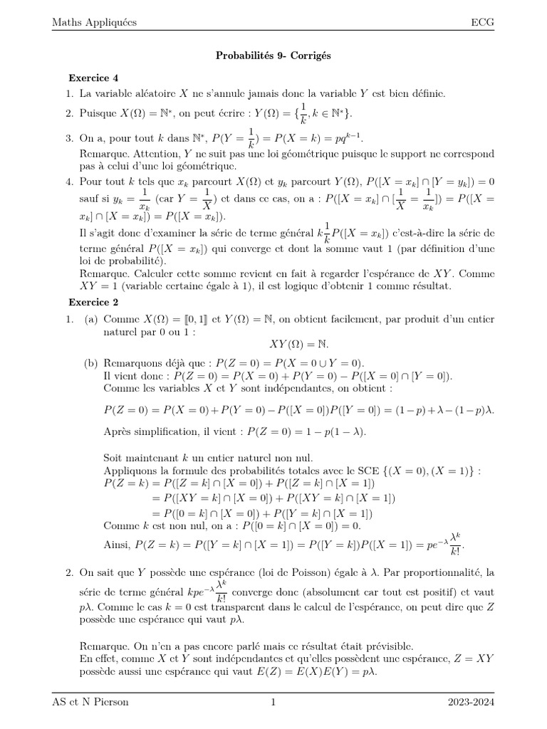 Proba 9 Max Min Disc Corr | Download Free PDF | Espérance mathématique ...