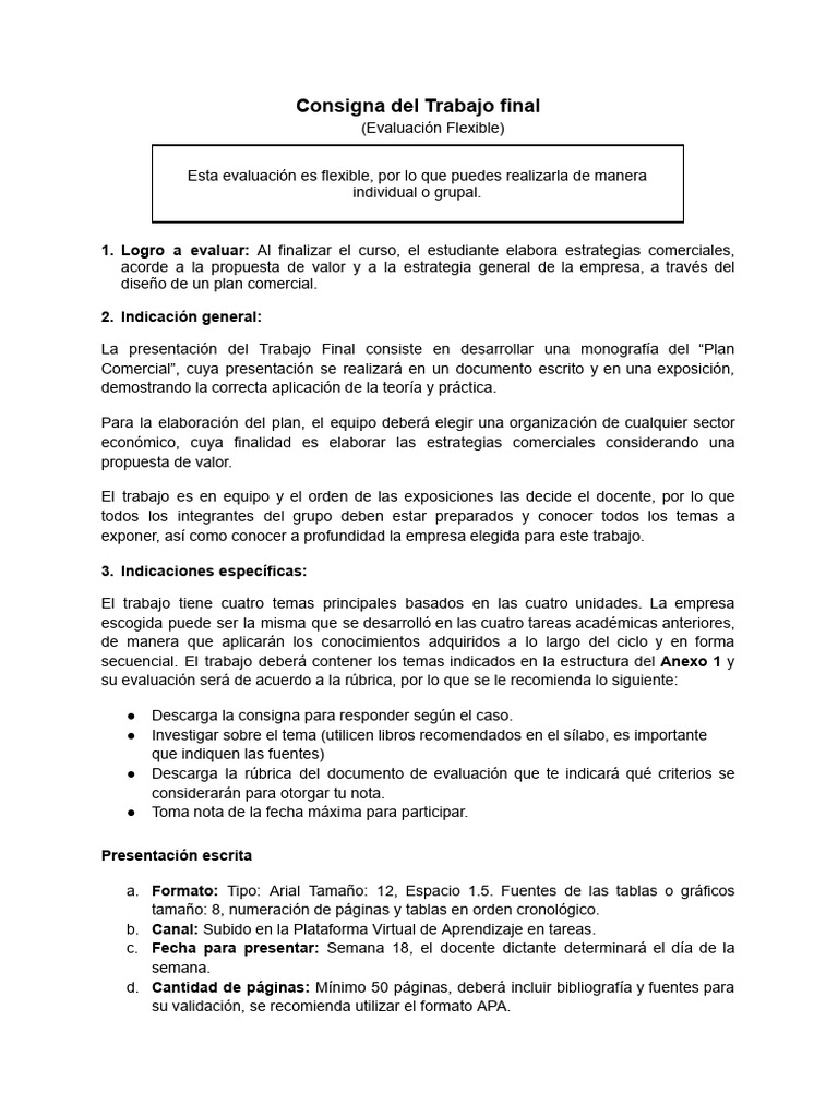 GC - A85D - Consigna TF - 23C2A - V3 | PDF | Evaluación | Rúbrica (Académica)