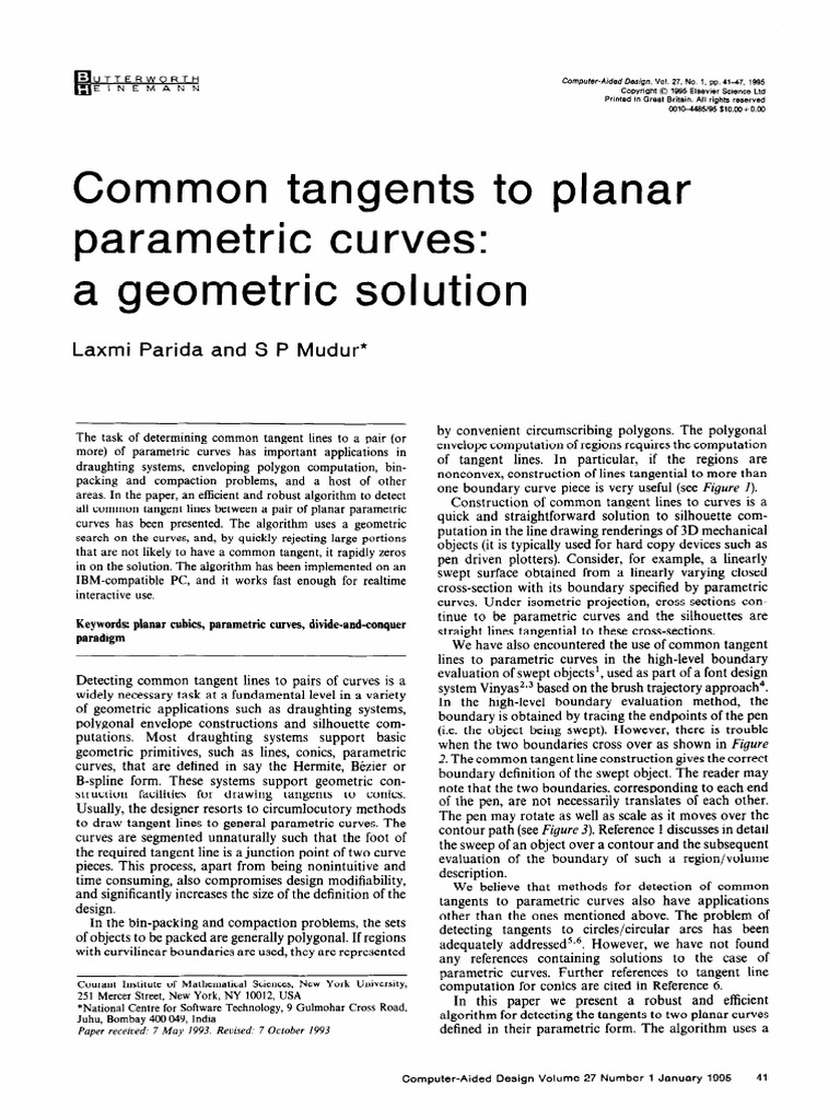Common Tangents To Planar Parametric Curves A Geometric Solution | Download Free PDF | Tangent ...