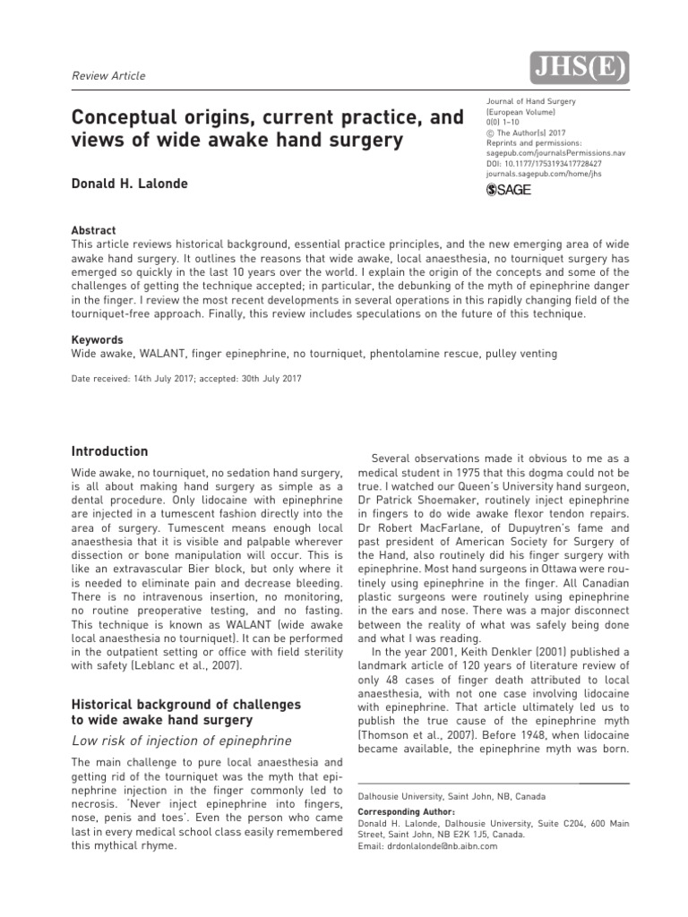 Wide Awake Hand Surgery Review | PDF | Surgery | Medical Specialties