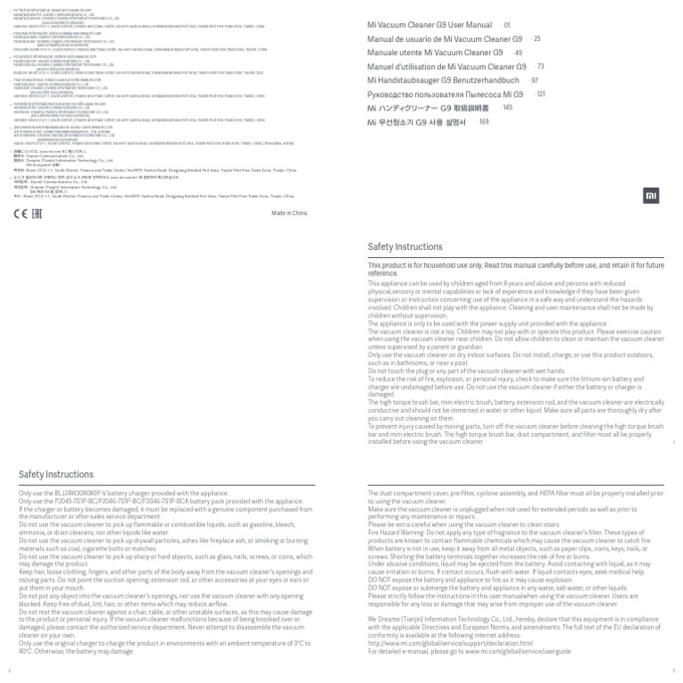 Mi ハンディクリーナー G9 取扱説明書 Mi 무선청소기 G9 사용 설명서: Made in China | PDF | Vacuum Cleaner | Rechargeable ...