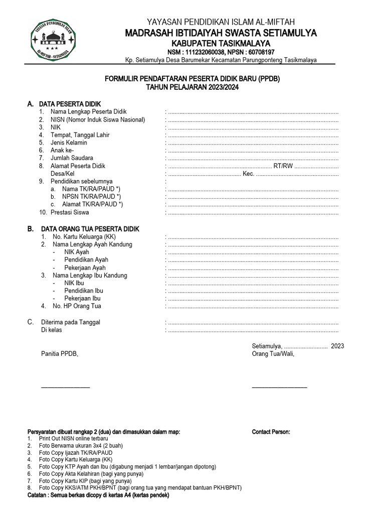 Formulir PPDB Murid Baru SD 2023/2024 | PDF | Olahraga & Rekreasi