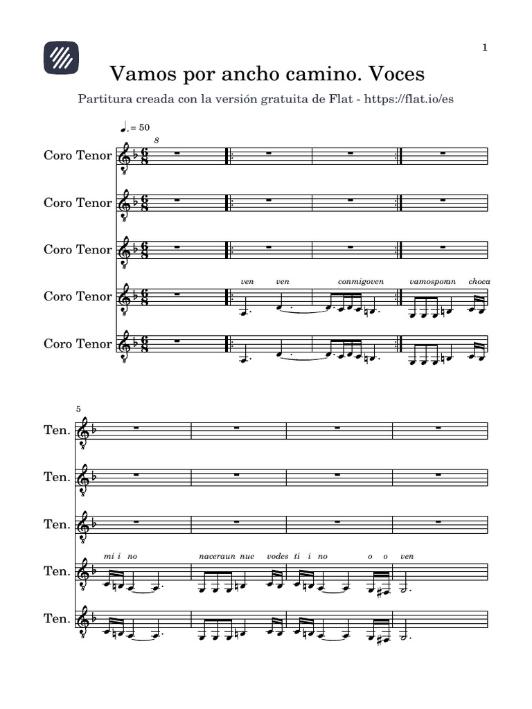 Vamos Por Ancho Camino. Voces | PDF | Musica coral | Música vocal