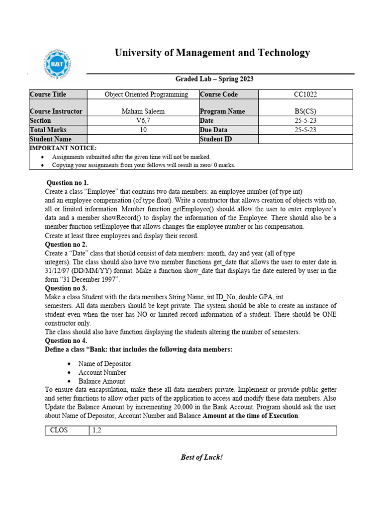 LAB Assignment 1 | PDF | Class (Computer Programming) | Method ... LAB Assignment 1 | PDF | Class (Computer Programming) | Method ...