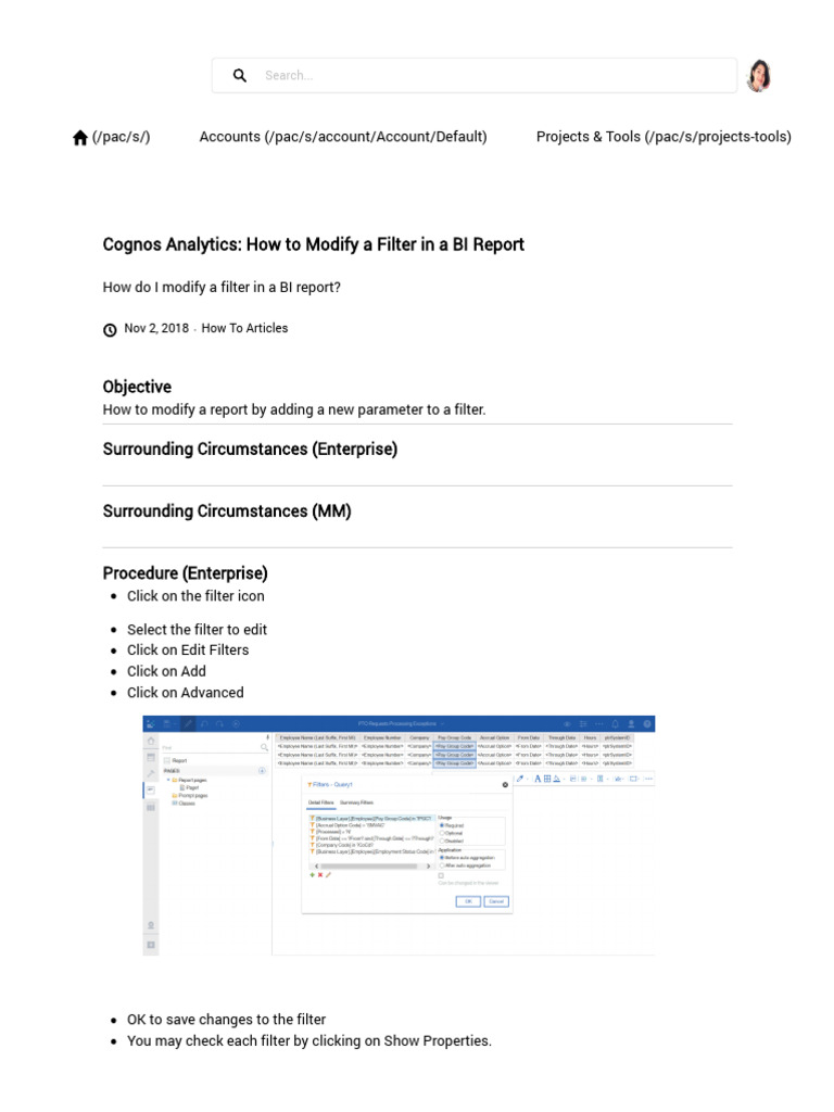 Cognos Analytics How To Modify A Filter In A Bi Report Download Free Pdf Computing Software