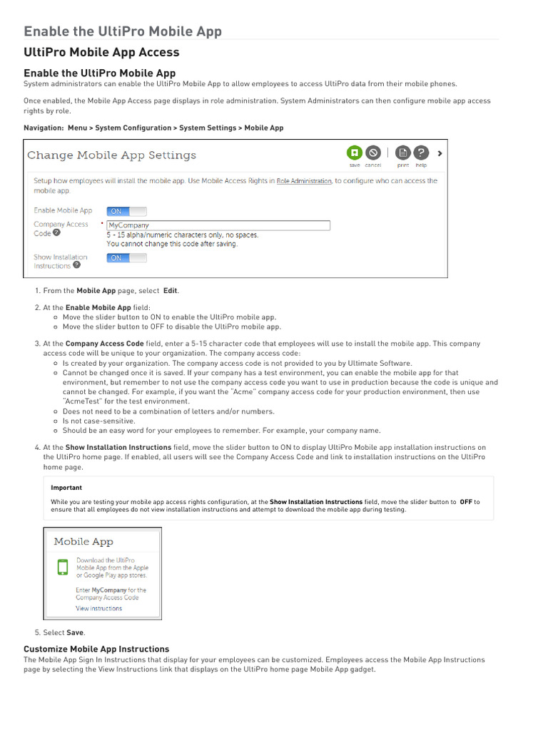 Enable The UltiPro Mobile App | PDF | Mobile App | Computing