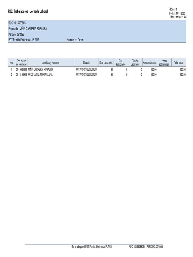 R06: Trabajadores - Jornada Laboral | PDF