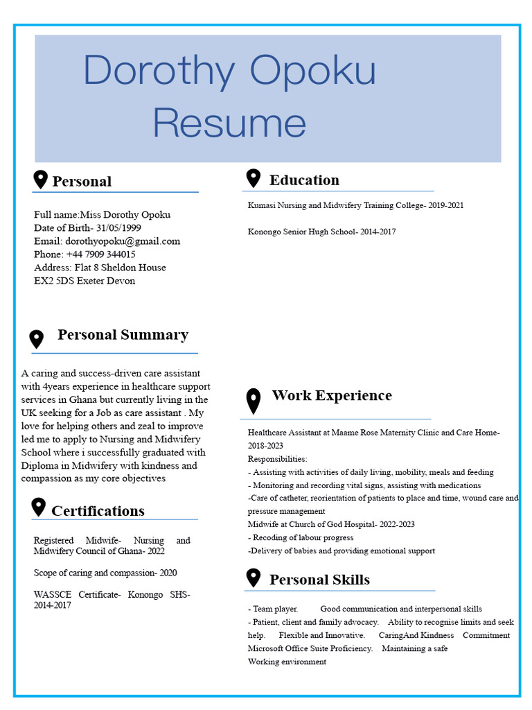 Dorothy Opoku CV | PDF | Nursing | Midwife