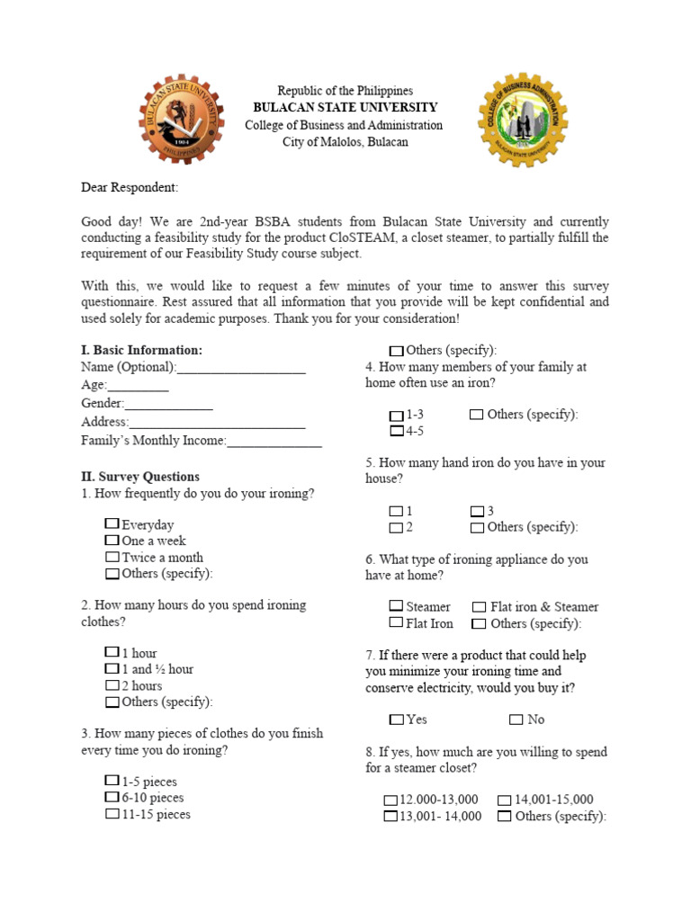 Feasibility Questionnaire | PDF | Questionnaire