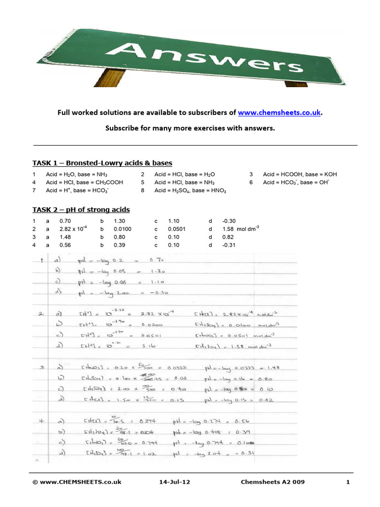 Workbook Answers Acids Bases | PDF | Ph | Acid